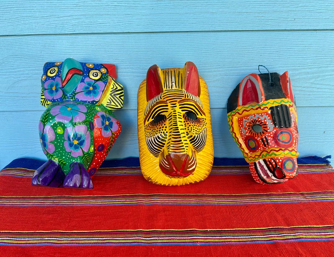 Vintage Guatemalan Masks, Mexican Mask, Folk Art Mask, Carved Mask ...
