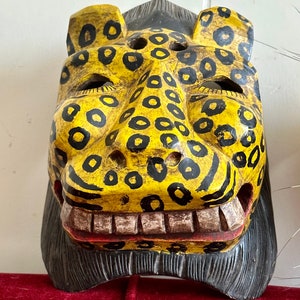 Vintage Mexican Mask, Guerrero Mask, Carved Mask, Tiger Mask, Jaguar ...