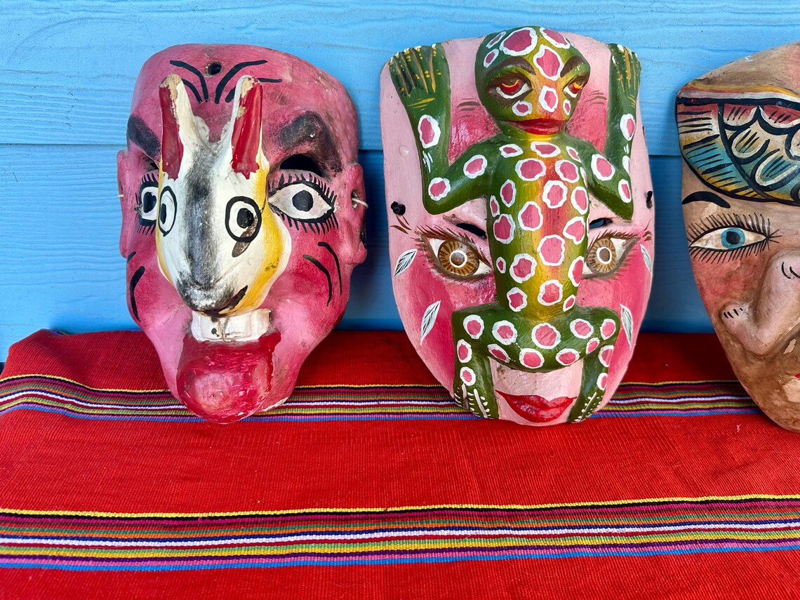 Vintage Folk Art Masks, Mexican Masks, Guerrero, Skull, Carved Mask ...