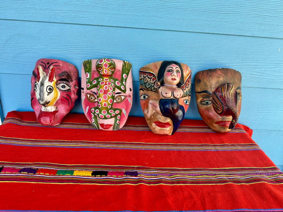 Vintage Folk Art Masks, Mexican Masks, Guerrero, Skull, Carved Mask ...