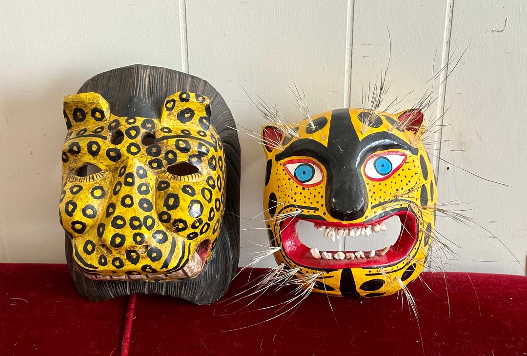 Vintage Mexican Mask, Guerrero Mask, Carved Mask, Tiger Mask, Jaguar ...