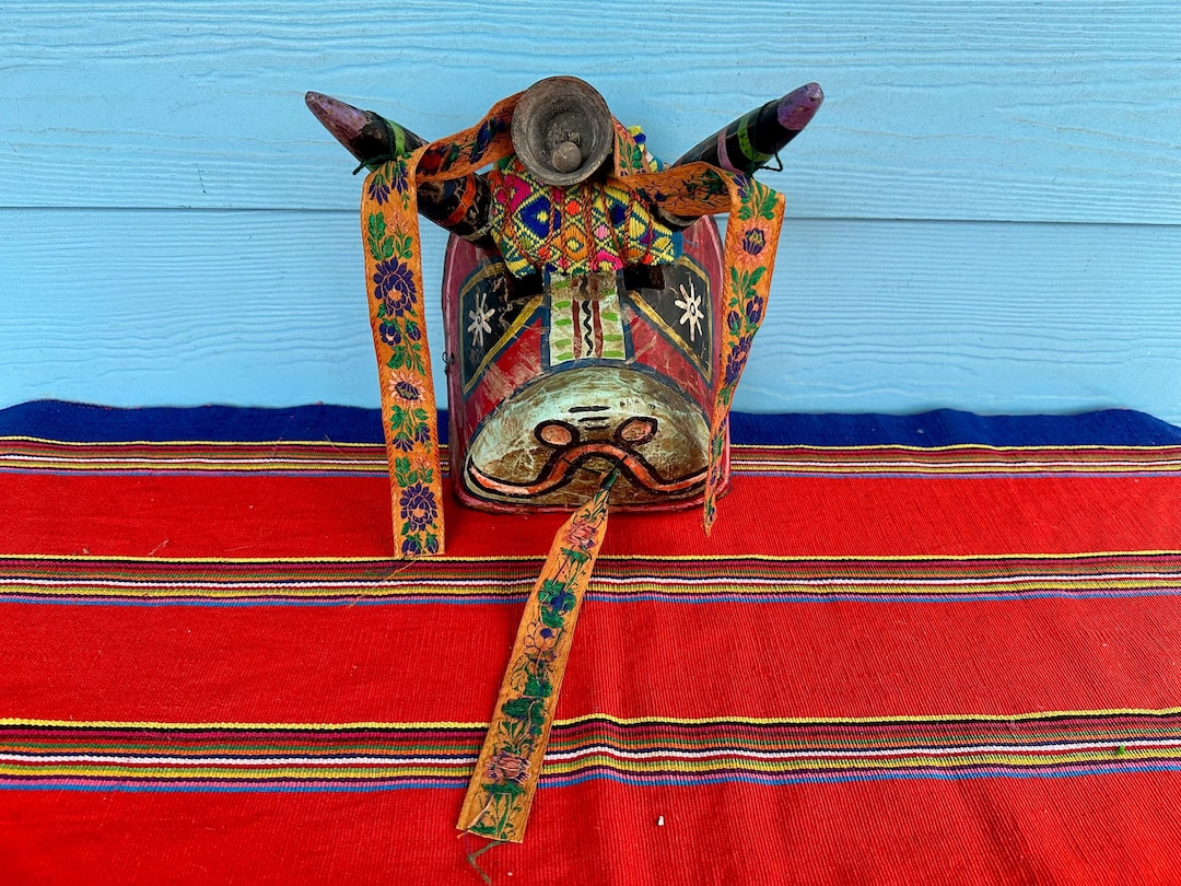 Vintage Guatemalan Mask, Bull Mask, Horns, Folk Art Mask, Carved Mask ...
