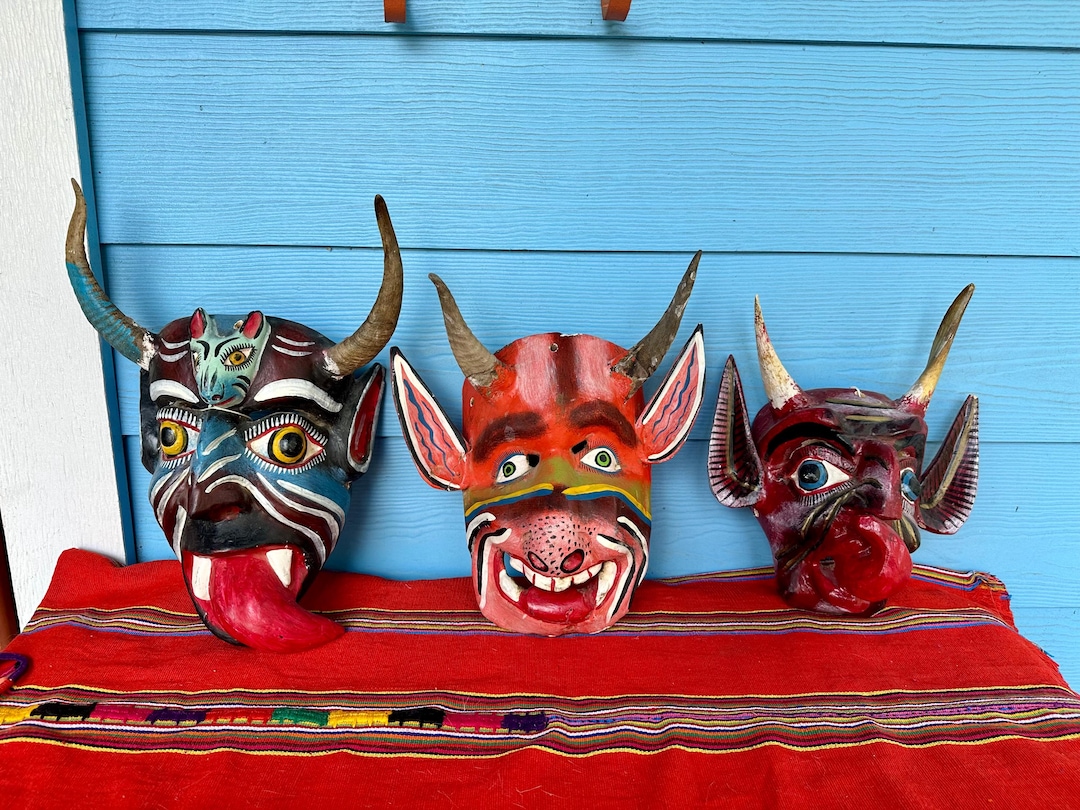 Vintage Mexican Devil Masks, Folk Art Masks, Carved Masks, Guerrero ...