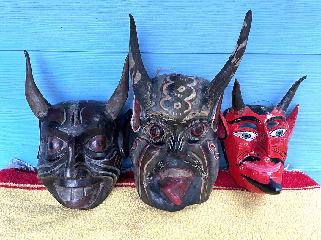 Vintage Mexican Devil Masks, Folk Art Masks, Carved Masks, Guerrero ...