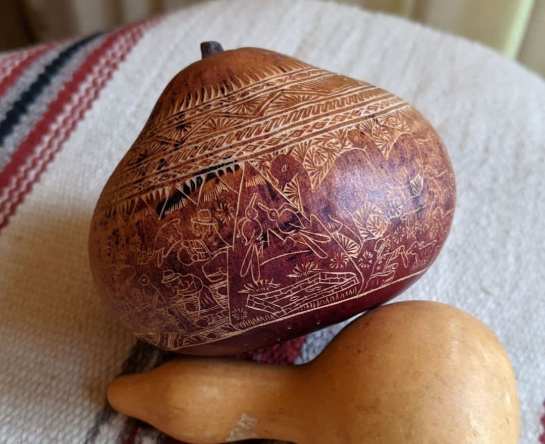 Vintage Carved Gourds, Peruvian Gourds, Art Object, Hand Carved, Folk ...