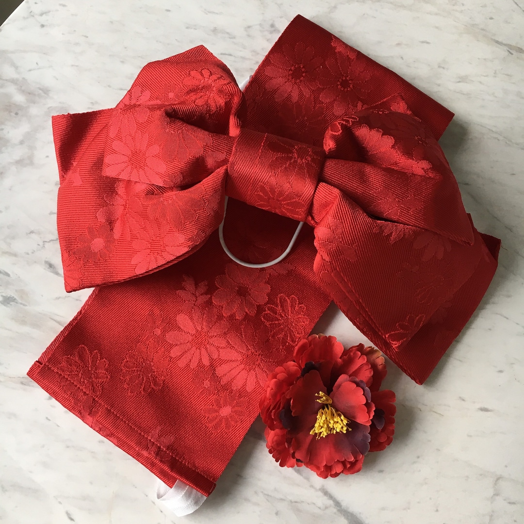 Premium Japanese Kimono "obi Bow" Women - Japanese Obi Red With Flower ...