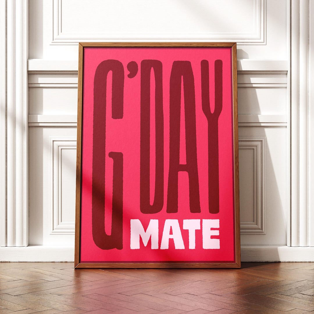 G'day Mate Retro Typography Wall Art - Etsy
