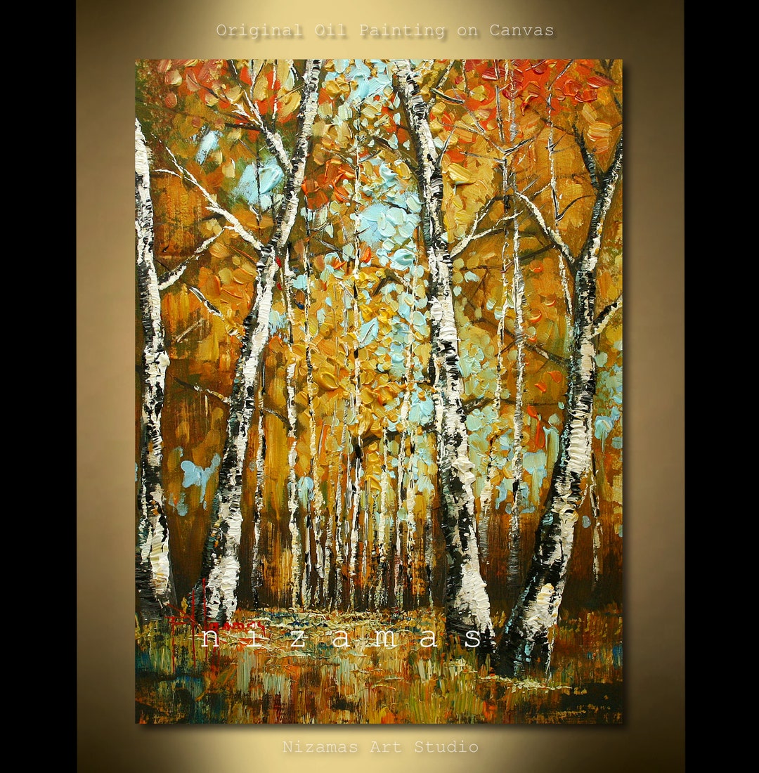 48" X 30" Oil Painting, Aspen Trees Art on Canvas by Nizamas Gift ...