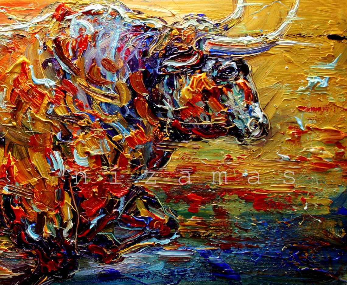 Oil Painting Abstract Colorful Bull Will Bring Character to | Etsy