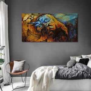 Bull Picture Cool Hues of Blue and Warm Tones It is Perfect - Etsy