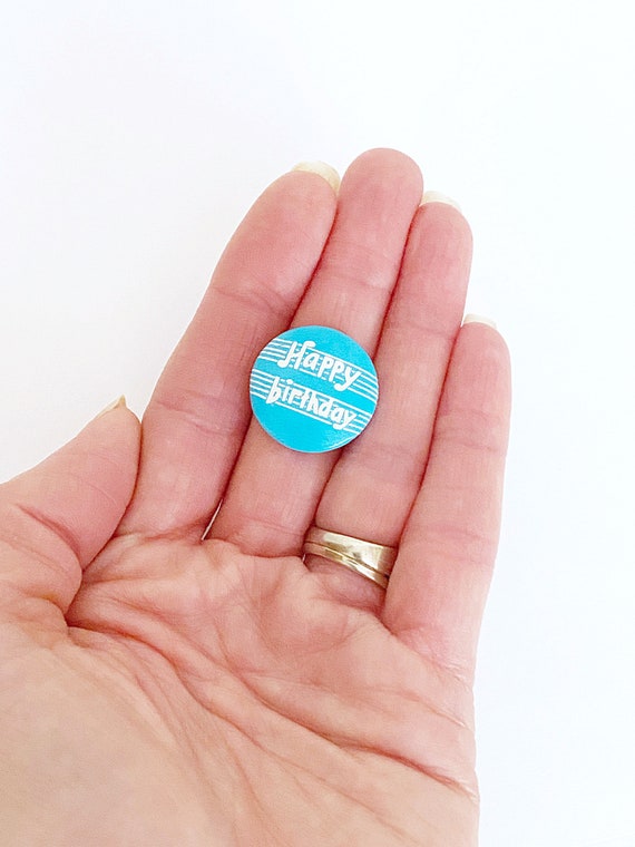 Vintage ‘Happy Birthday’ pin | pretty baby blue birth… - Gem