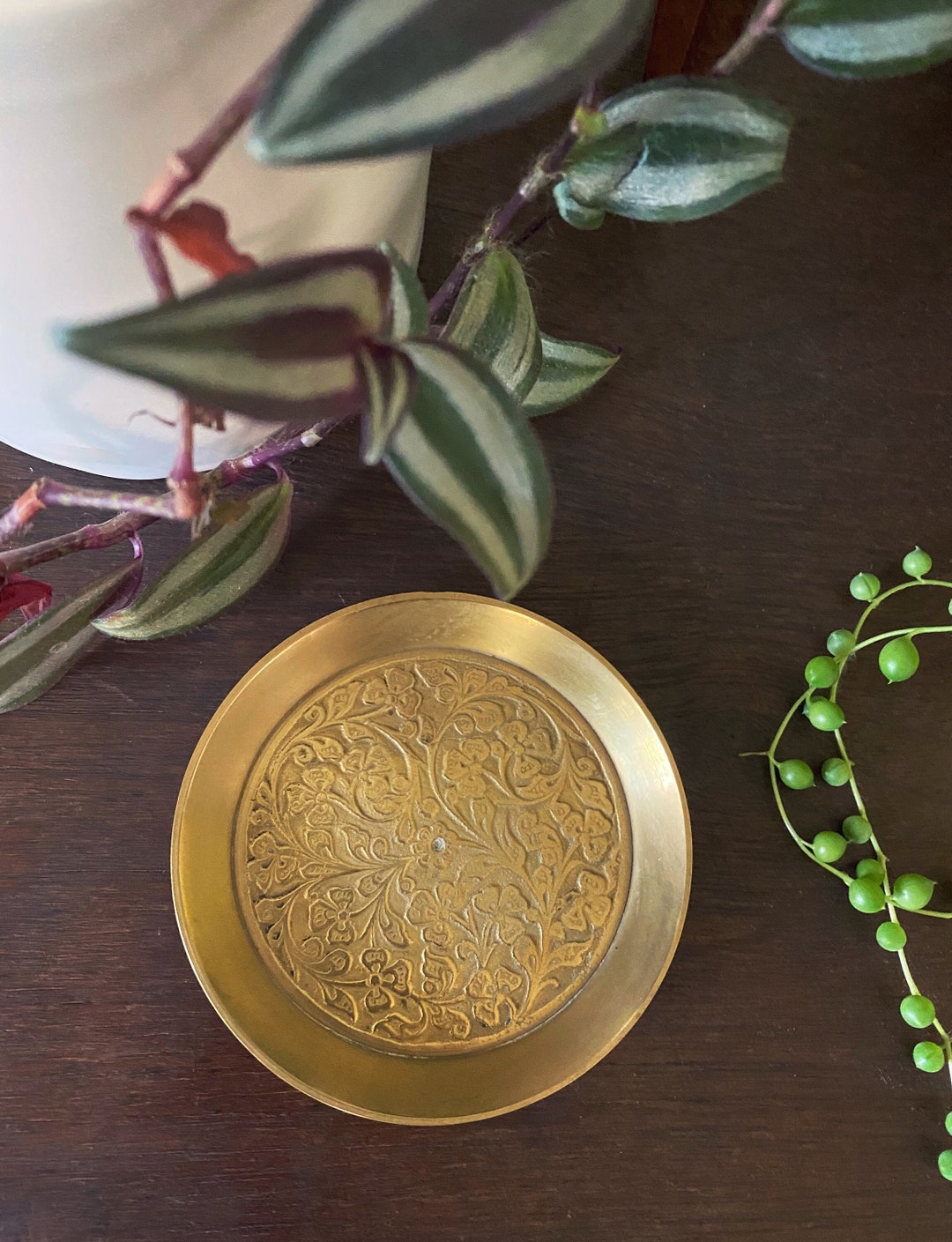 Beautiful Vintage Solid Brass India Plate Floral Brass Offering ...