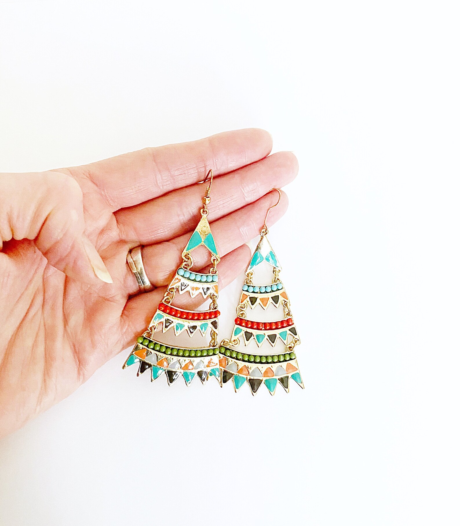 Bohemian Statement Enamel Earrings Boho Chic Tribal Large Dangle ...