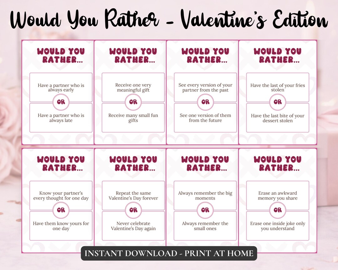 Would You Rather Valentine’s Edition | Printable Couples Card Game ...