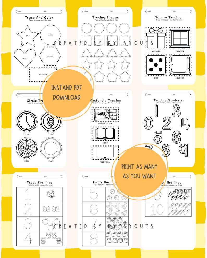 Trace and Colour Worksheet Bundle: Alphabet, Numbers, Shapes (PDF ...