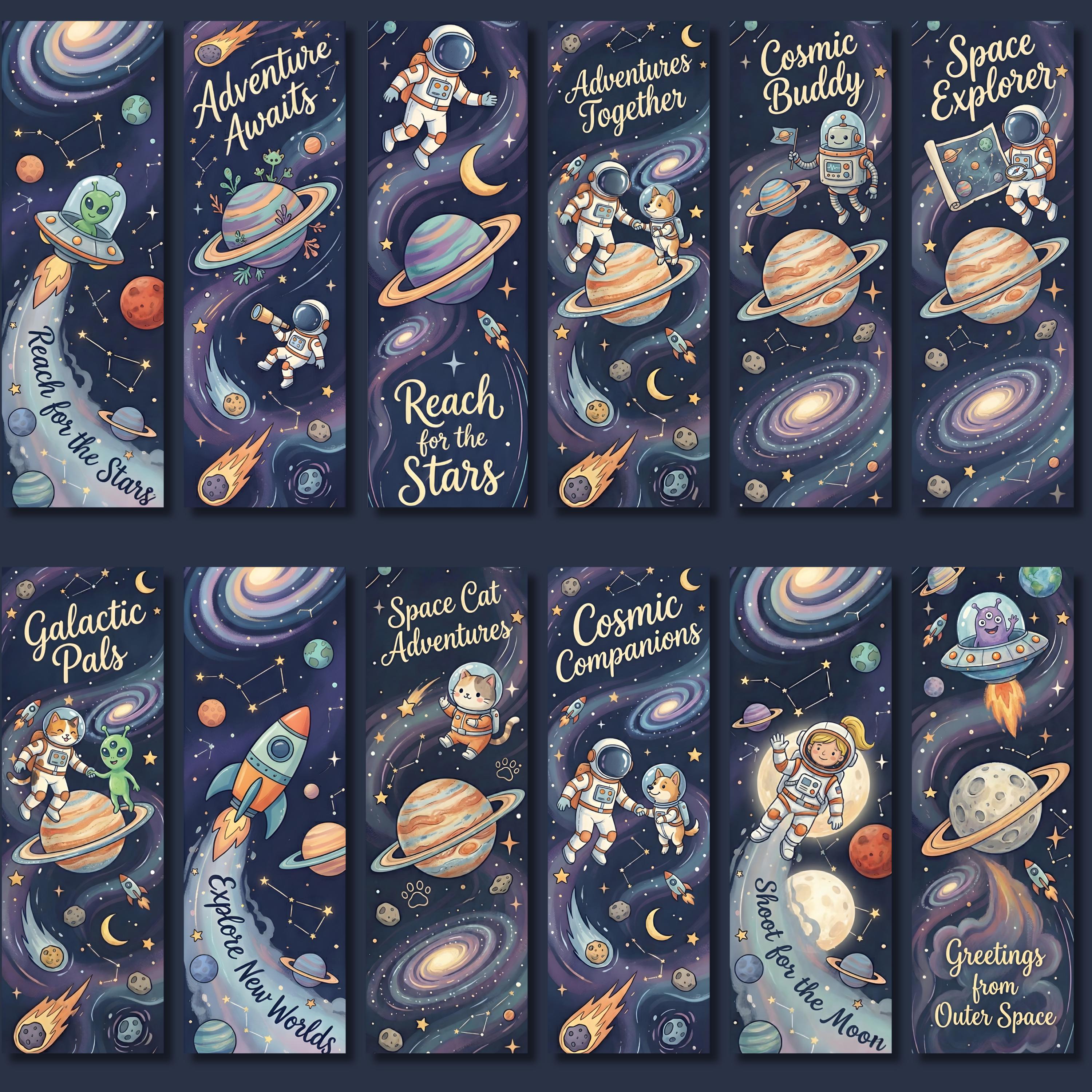 Space Bookmark Bundle, Astronaut, Alien, Rocket Ship Designs (digital ...