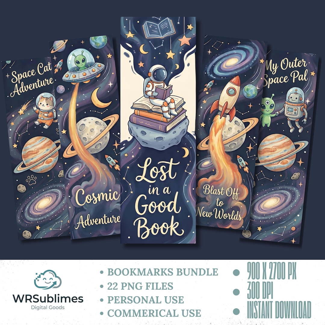 Space Bookmark Bundle, Astronaut, Alien, Rocket Ship Designs (digital ...
