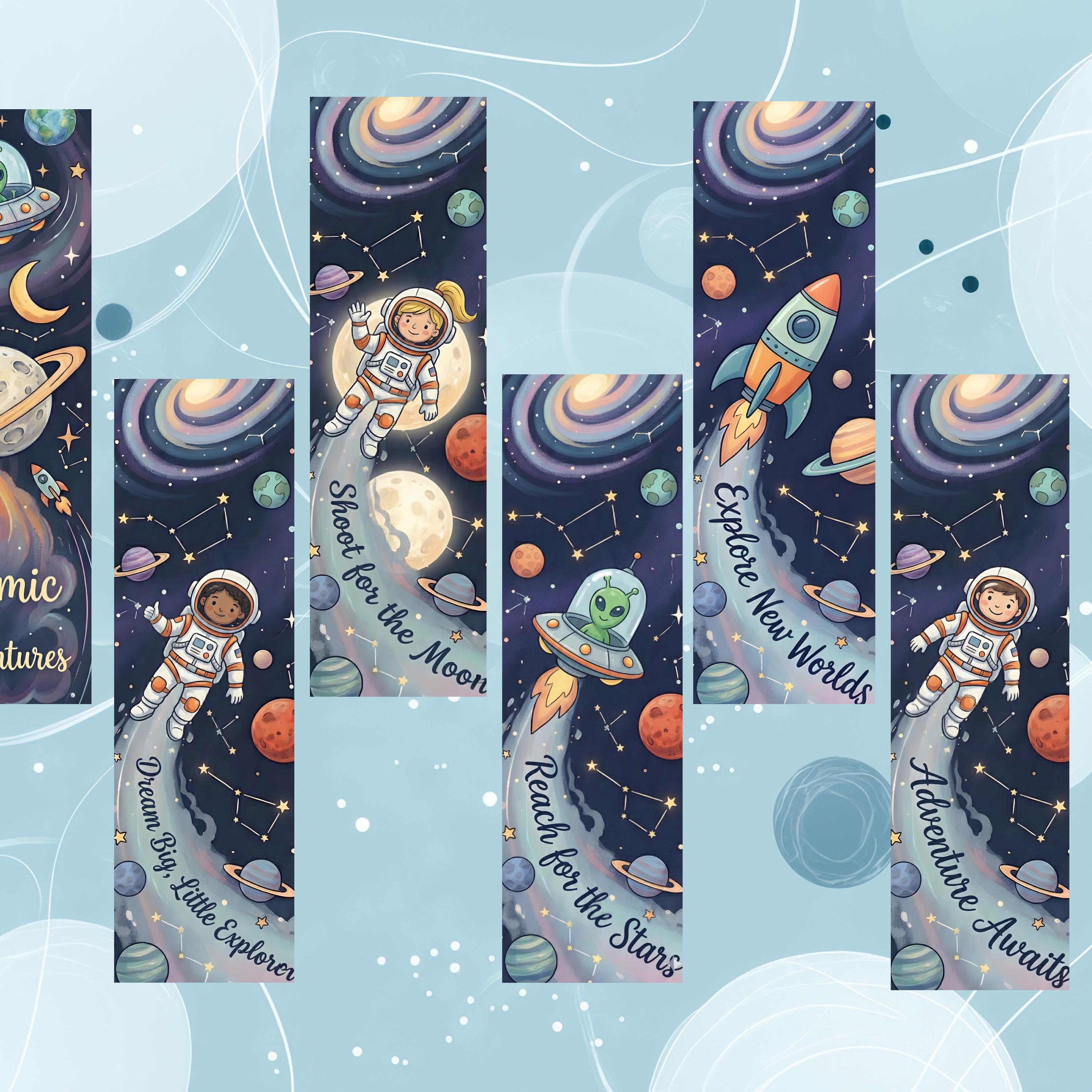 Space Bookmark Bundle, Astronaut, Alien, Rocket Ship Designs (digital ...