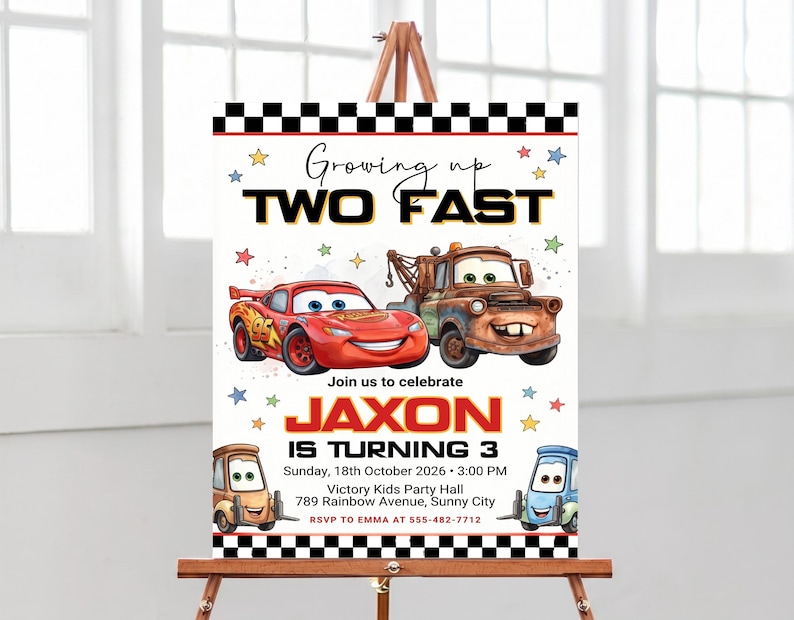 Editable Cars Birthday Invitation | Two Fast Party Invite - Etsy Australia