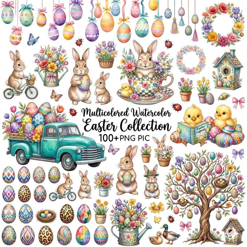 Watercolor Easter Clipart Bundle | Gentle Meadow Retro Groovy PNG ...