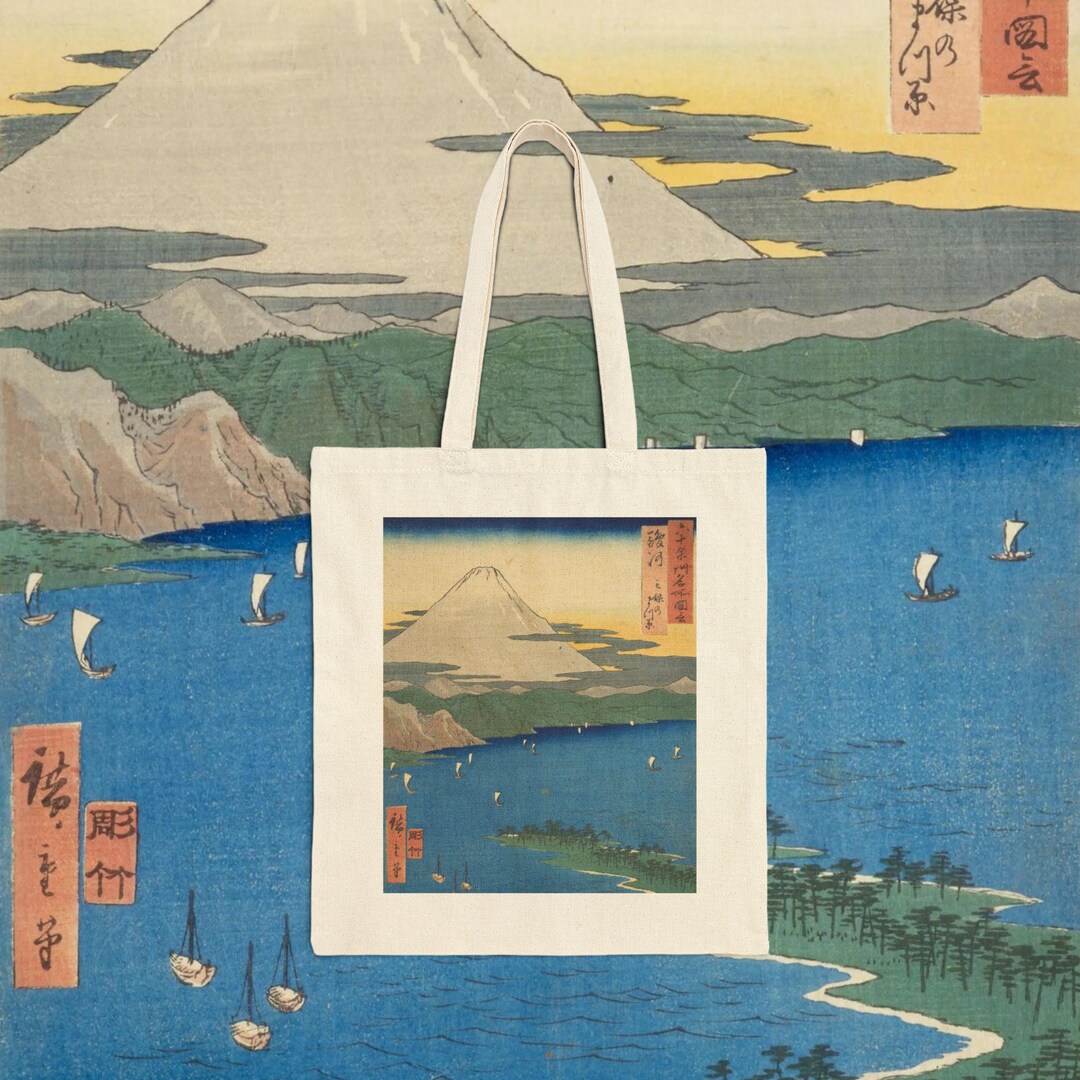 Mount Fuji Woodblock Print Tote Bag | Vintage Japanese Landscape ...