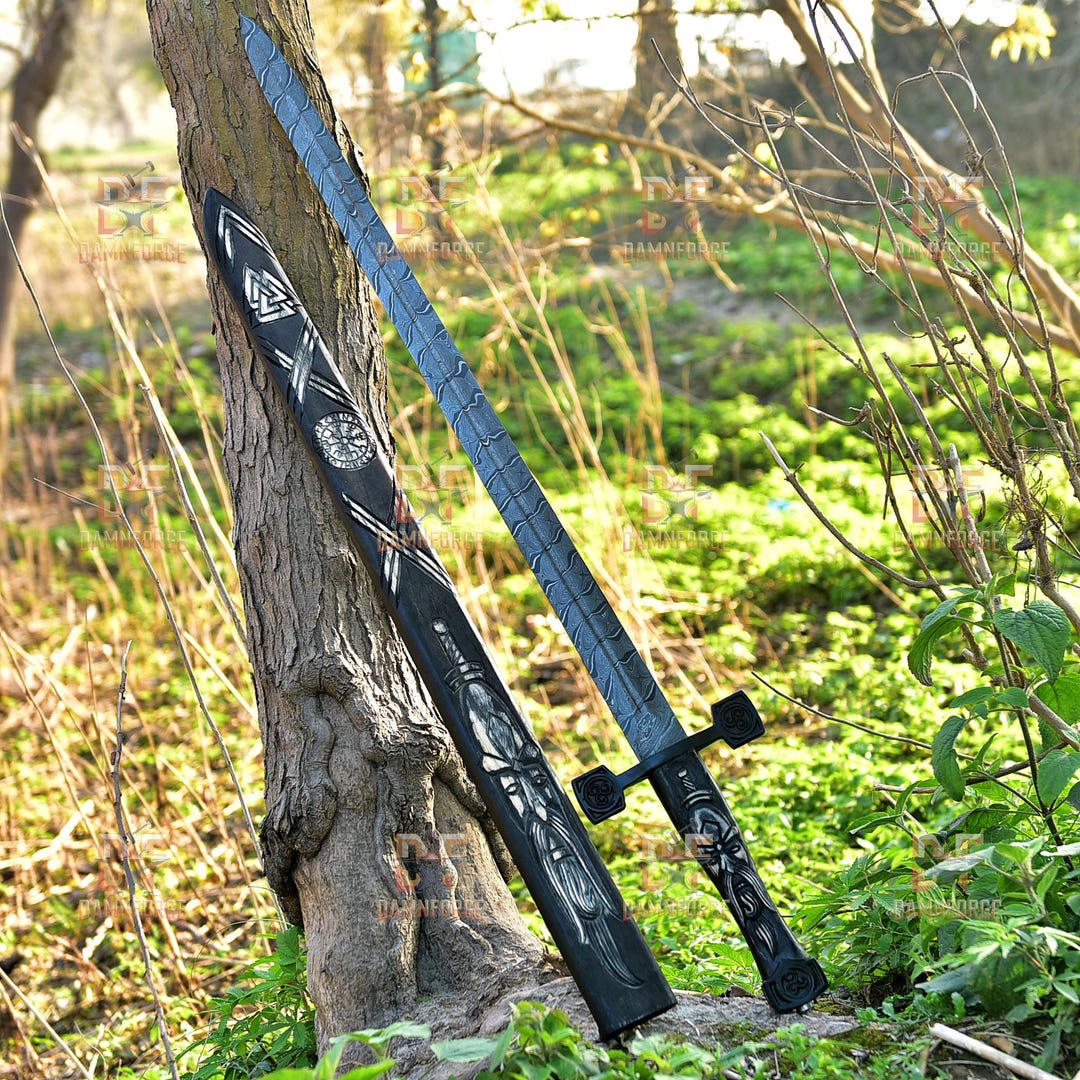 Handcrafted Damascus Steel Sword | 40 Inch Viking Odin | Norse ...