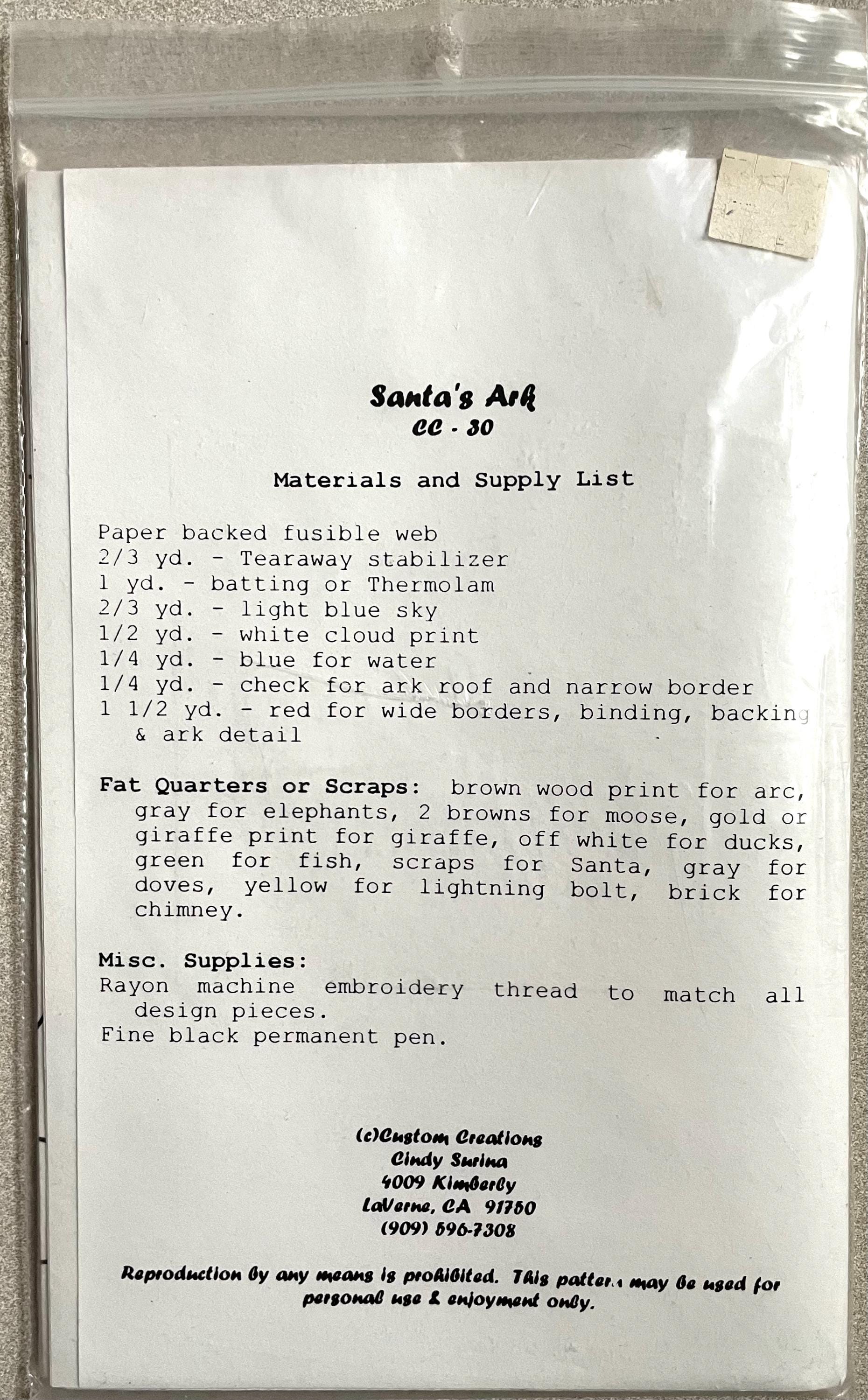 Vintage Appliqué Quilt Pattern Pack~ SANTA'S ARK~ Happy Whimsical ...