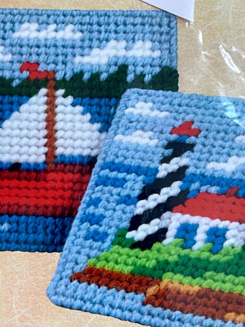 Craftways Plastic Canvas Coaster Kit- SEASIDE - Includes Holder - Kit ...