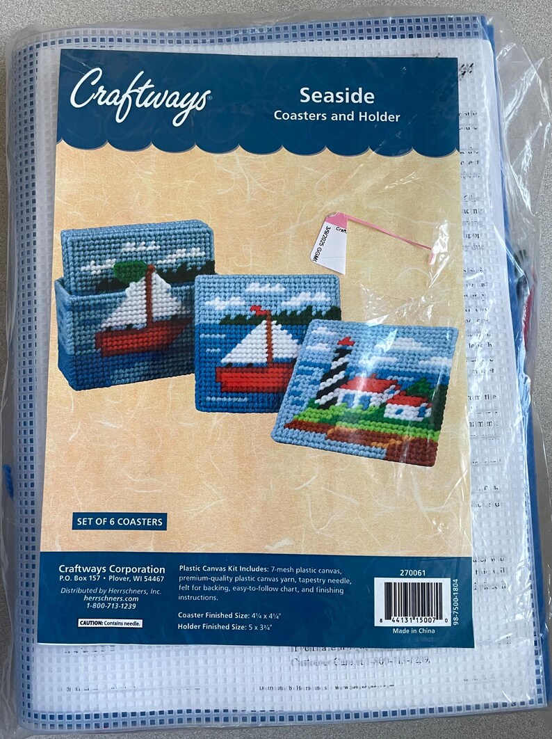 Craftways Plastic Canvas Coaster Kit- SEASIDE - Includes Holder - Kit ...