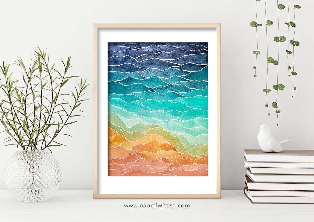 Ocean Layers Watercolor Art Print: Abstract Beach Waves Giclee - Etsy
