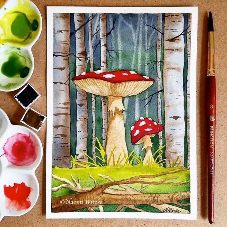 Fairy Toadstools Watercolor Print Fairytale Wall Art Magical - Etsy