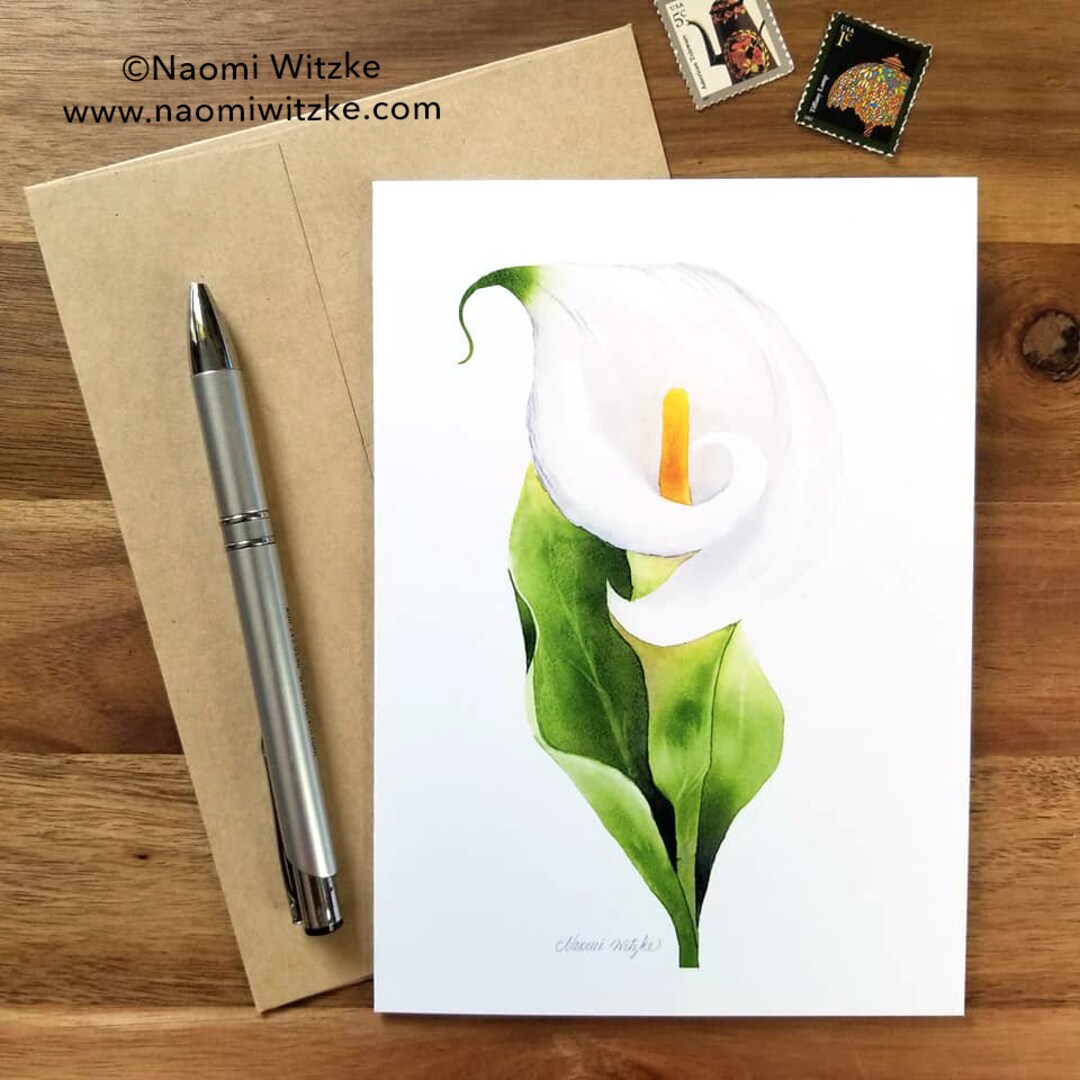 Watercolor Calla Lily Blank 5x7 Greeting Card, Floral Botanical Card ...