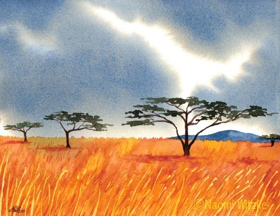 African landscape watercolor fine art print giclee fine art | Etsy