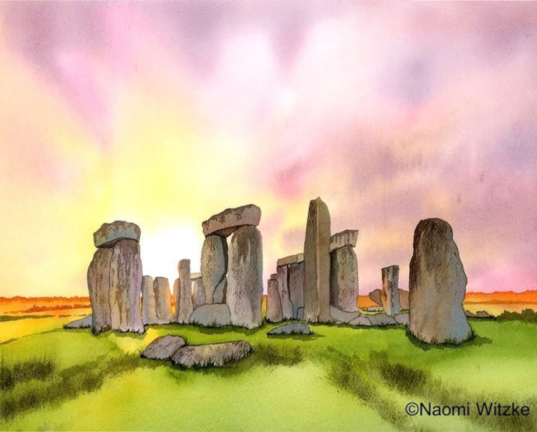 Stonehenge Watercolor Art Print, Stonehenge Art, Stone Circle ...
