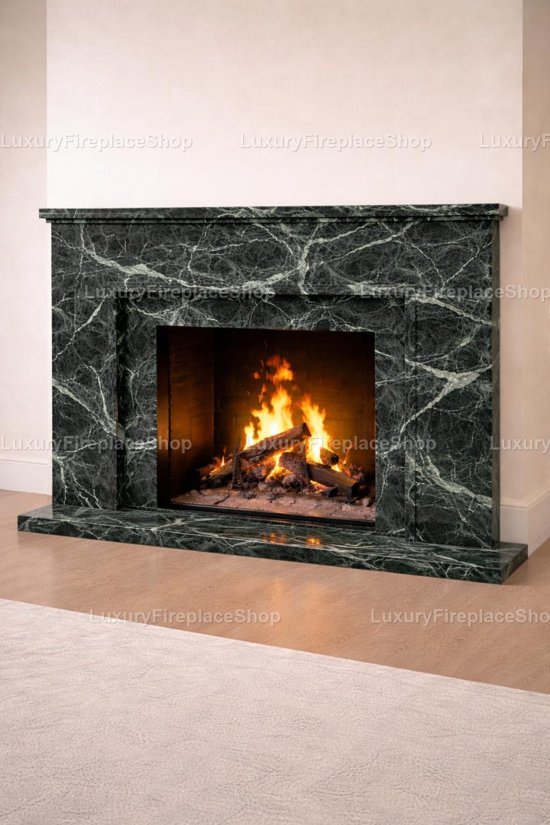 Custom Green Marble Fireplace Surround – Solid Verde Alpi Stone Mantel ...