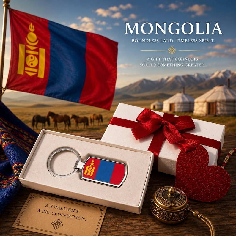 Mongolia Flag Keychain – Laser Engraved Stainless Steel Gift Boxed ...