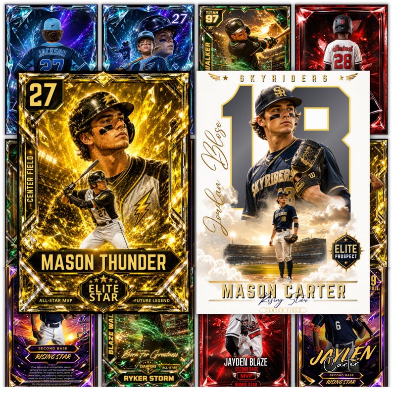 Baseball Trading Card Canva Template Set Bundle, Canva Editable Double ...