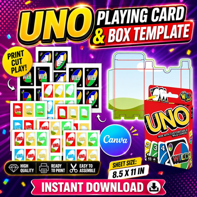 Uno Card Template Canva - Etsy