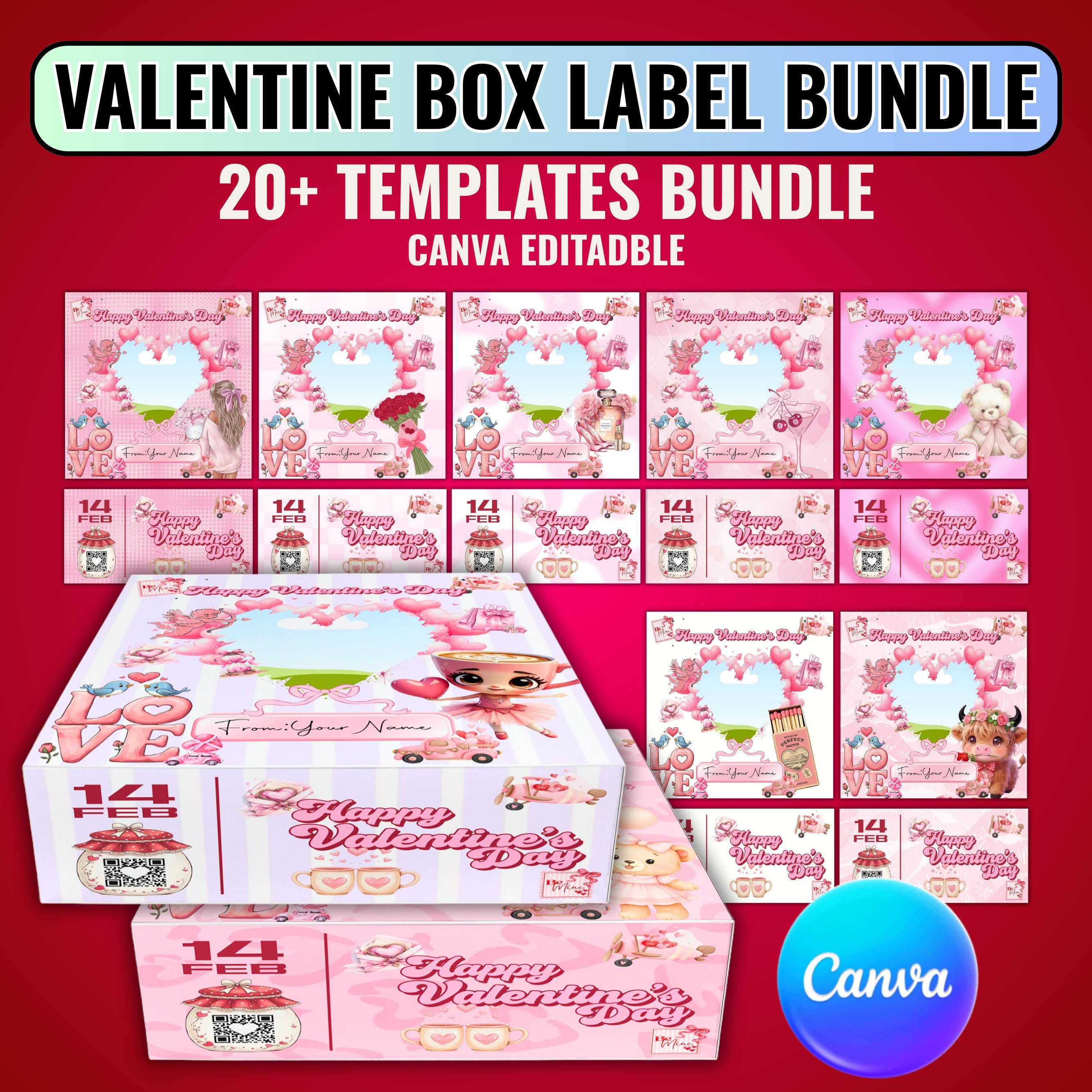 20 Valentine Love Box Template Labels, Valentine's Day Gift Box Canva ...