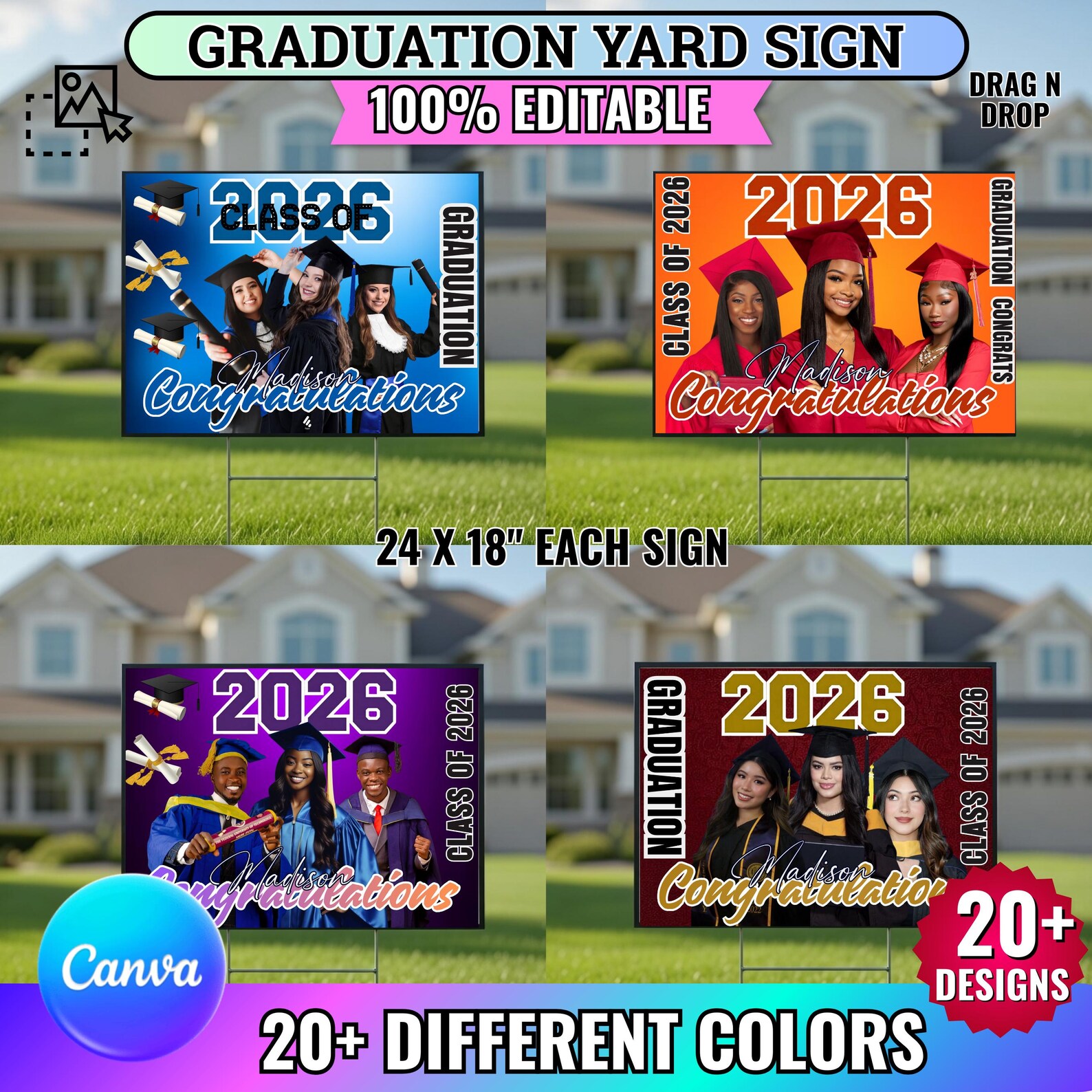 Graduation Yard Sign Canva Editable Templates, Congrats Grad Signs ...