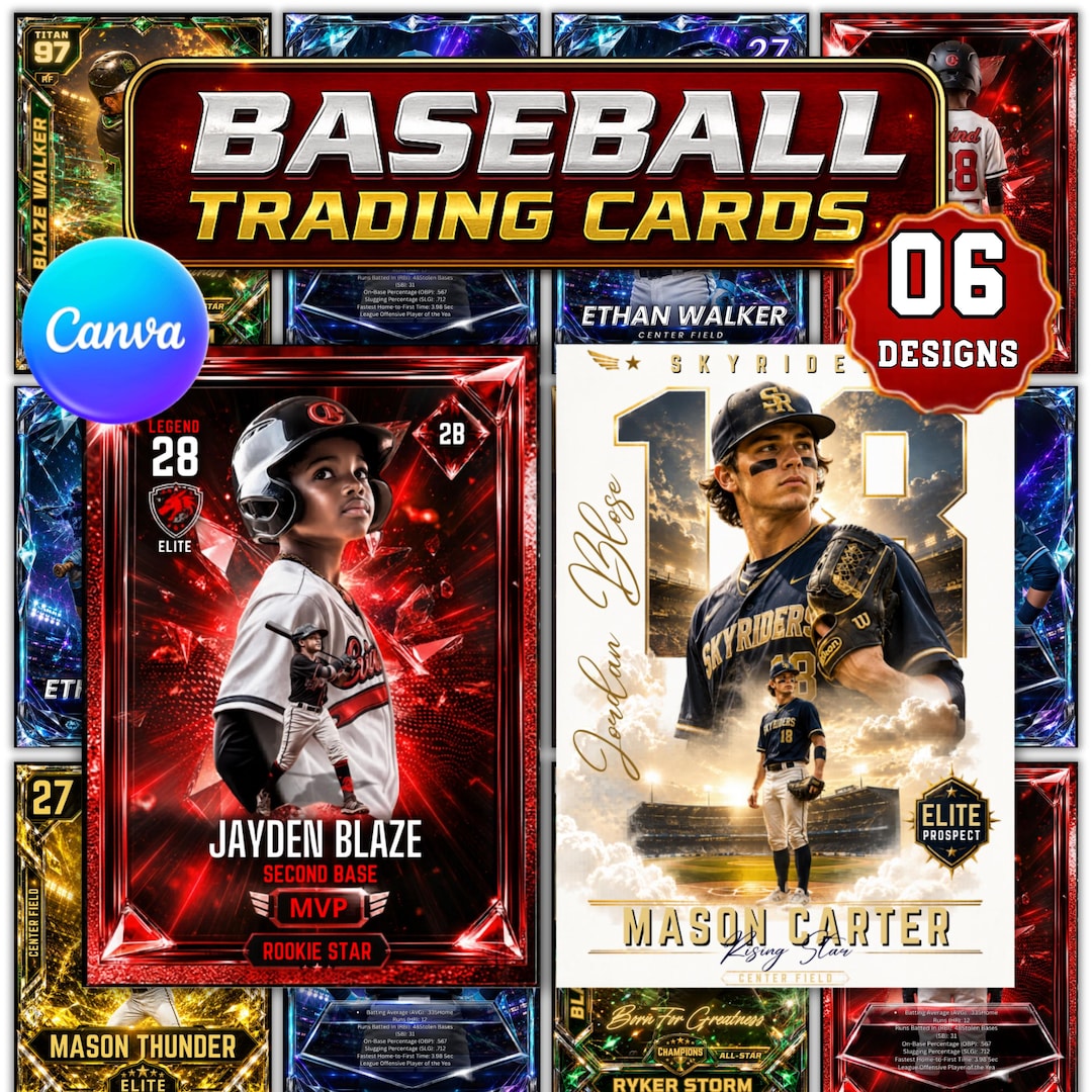Baseball Trading Card Canva Template Set Bundle, Canva Editable Double ...
