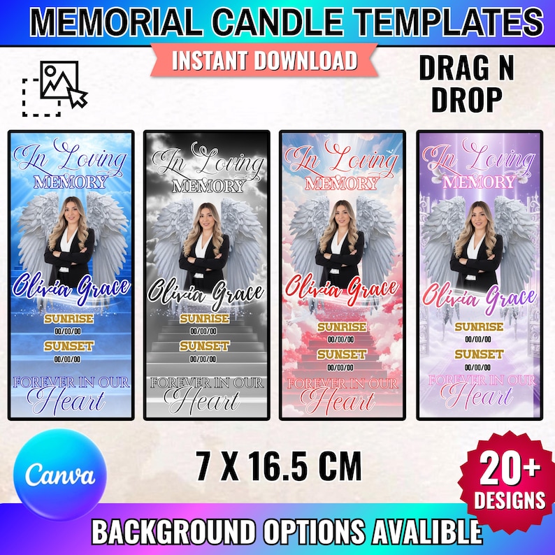20x Memorial Candle Light Label Canva Editable Template | Stairway to ...