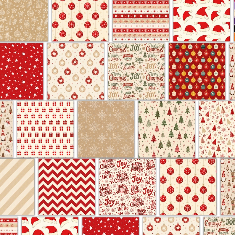 Christmas Digital Papers Bundle, Vintage Christmas Backgrounds, Festive ...