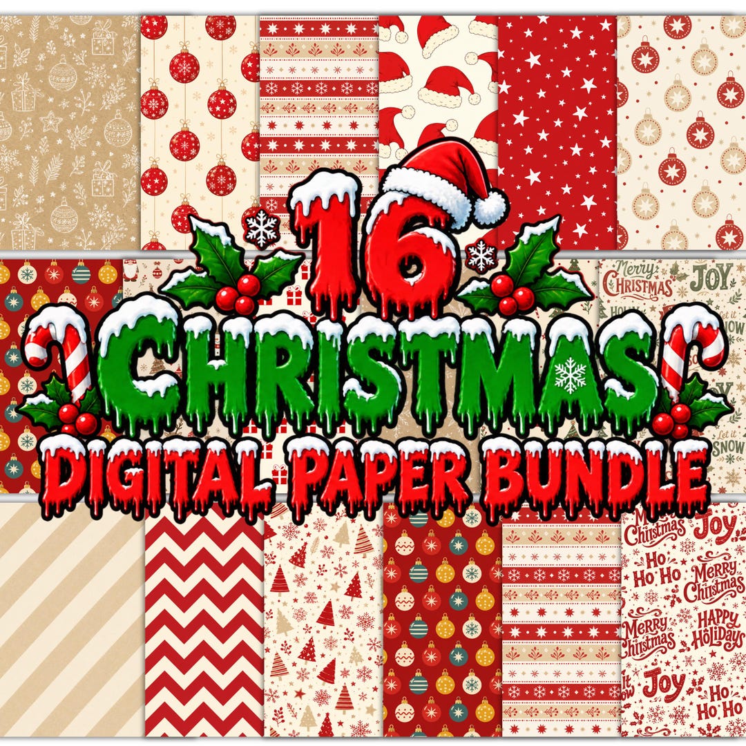Christmas Digital Papers Bundle, Vintage Christmas Backgrounds, Festive ...