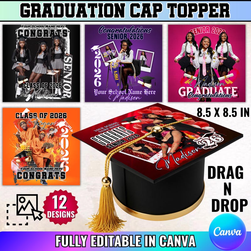 Graduation Cap Template Designs - Etsy