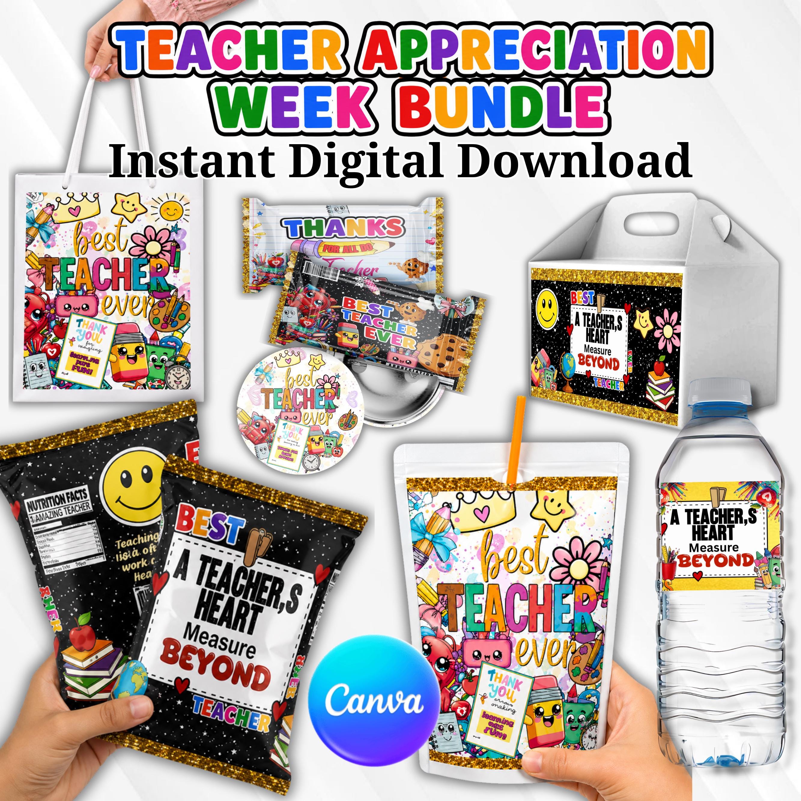 Teacher Appreciation Week Bundle, Editable Party Favor Templates, Thank ...