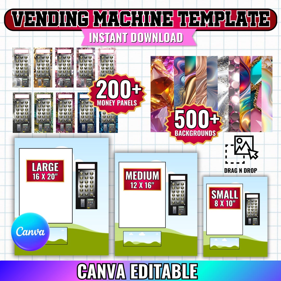 Vending Machine Template, 8x10 12x16 16x20, Free Backgrounds & Money ...