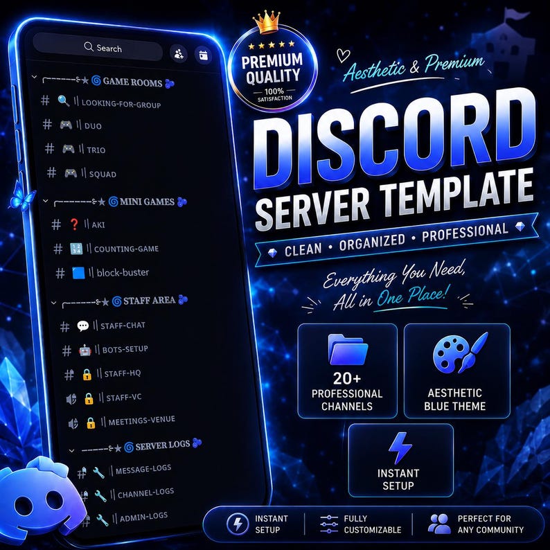 Blue Aesthetic Discord Server Template for Gaming Community | Premium ...