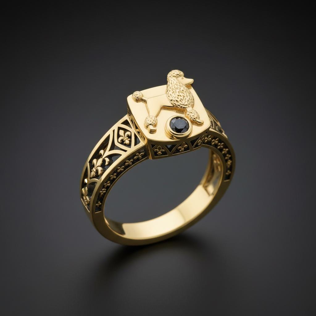 Gold Plated Sterling Silver Poodle Ring, Black Stone Fleur De Lis - Etsy