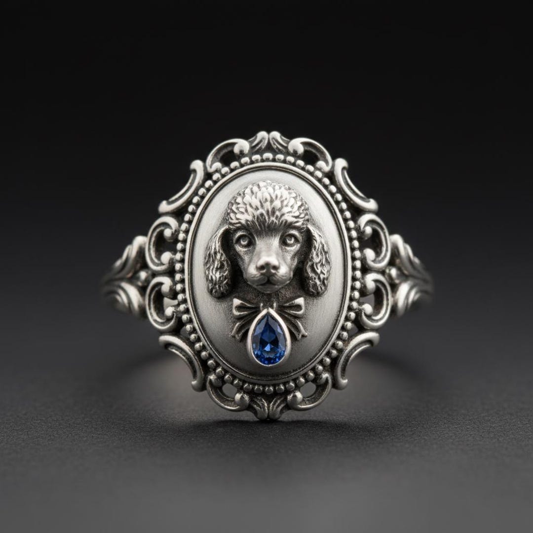 Baroque Poodle Ring | Sterling Silver, Blue Sapphire Dog Lover Gift - Etsy